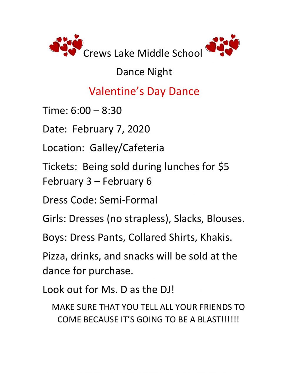 Valentine’s Day Dance | Crews Lake Middle School